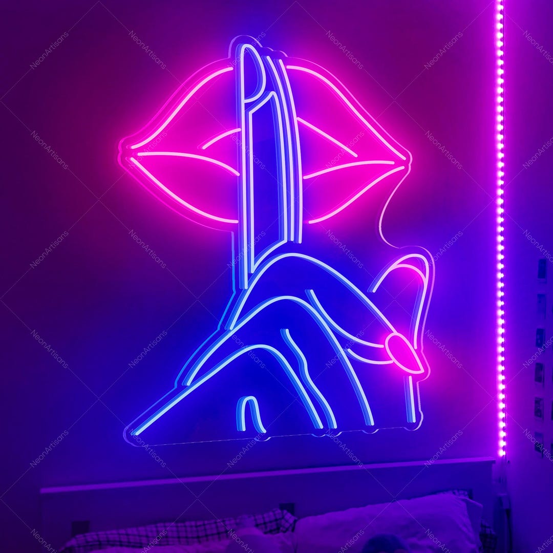 Hush Sign, Secret Finger on Lip, Custom Neon Sign, Nails Salon Neon ...