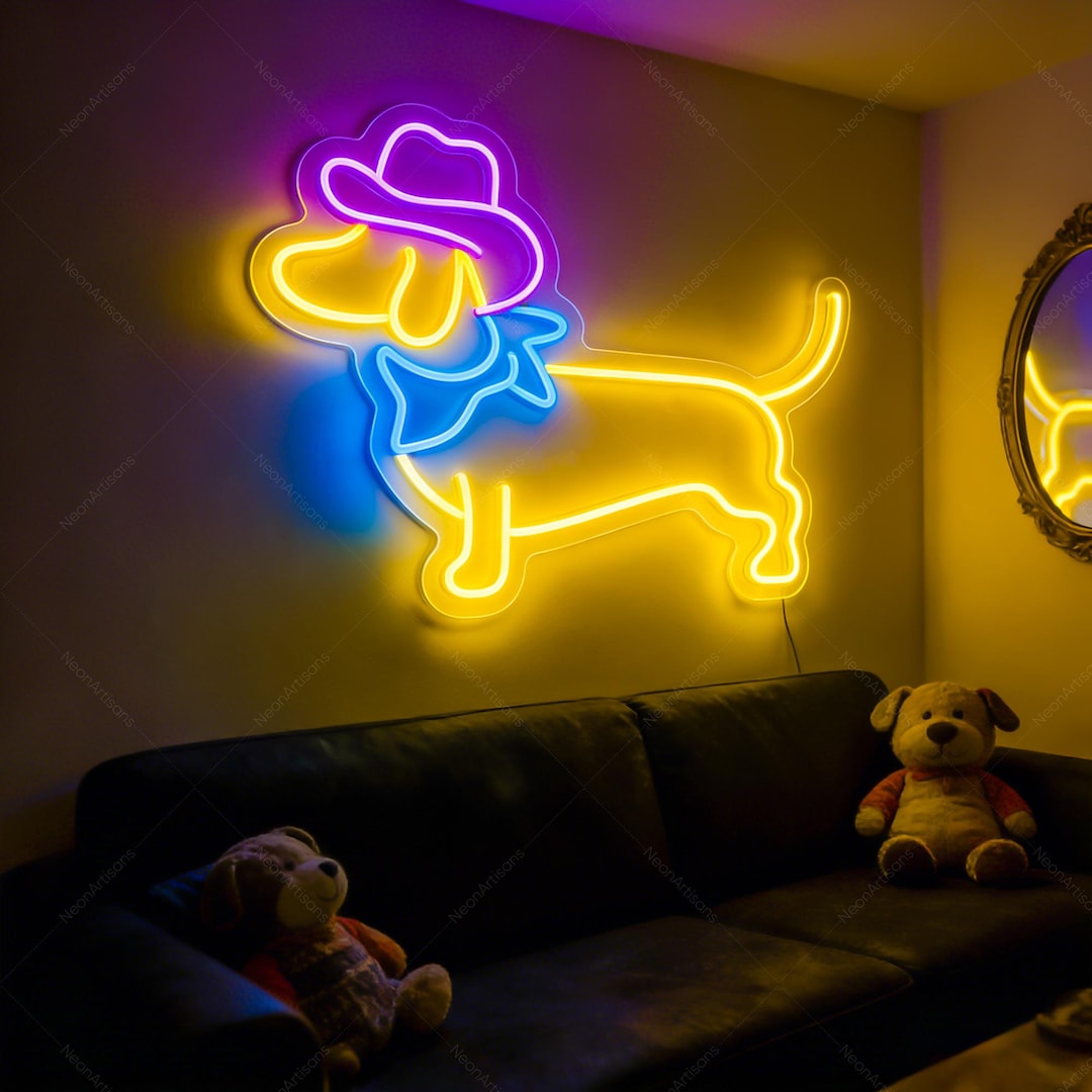 Dachshund Neon Sign,dog LED Sign for Wall Decor, Cute Cowboy Dog Led ...