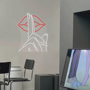 Hush Sign, Secret Finger on Lip, Custom Neon Sign, Nails Salon Neon ...