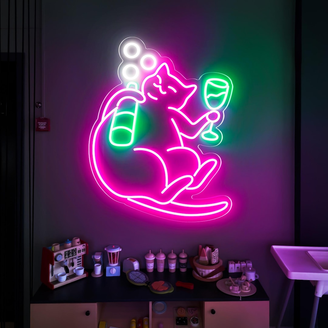 Cat Beer Neon Sign,funny Bar Neon Signs for Wall Decor With Dimmable ...