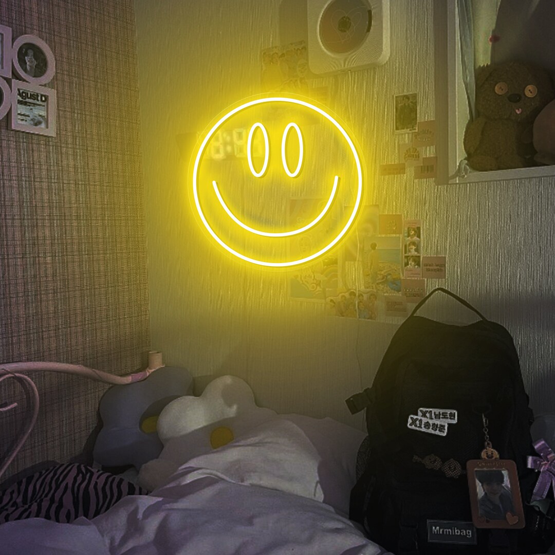 Smiley Face Neon Sign, Happy Neon Sign, Led Neon Light Wall Decor ...