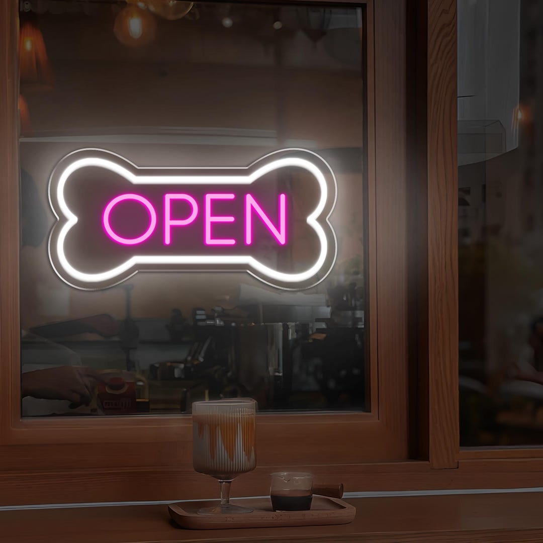 Open Neon Sign With Dog Bone, Pet Shop Open Sign,art Pet Shop Welcome ...