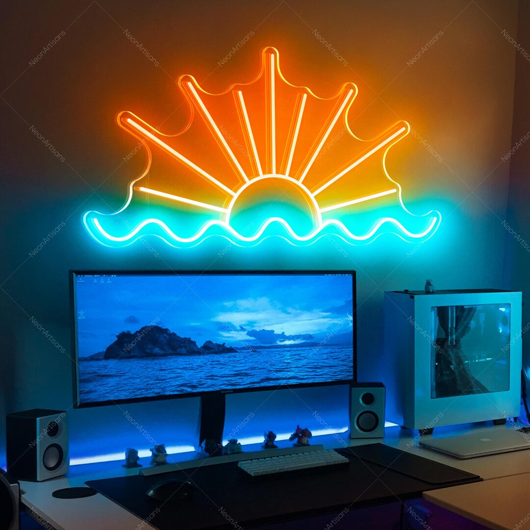 Sunset Sunrise Neon Sign Sun on the Sea Neon LED Light Sign for Wall ...