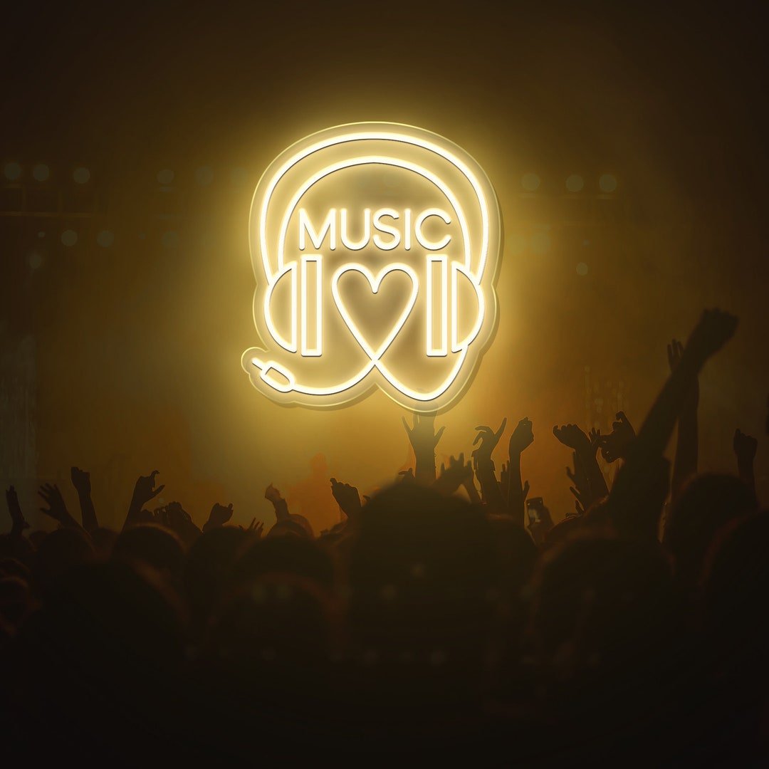 MUSIC With Earphone Neon Sign, Music Neon Sign, Music Studio Neon Sign ...
