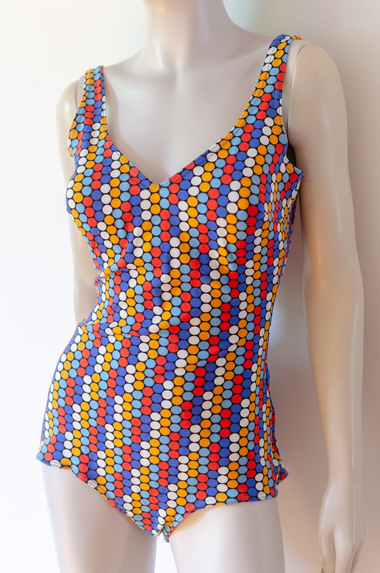 60s Vintage One Piece Swimsuit With Op Art Geometric Print / Retro ...