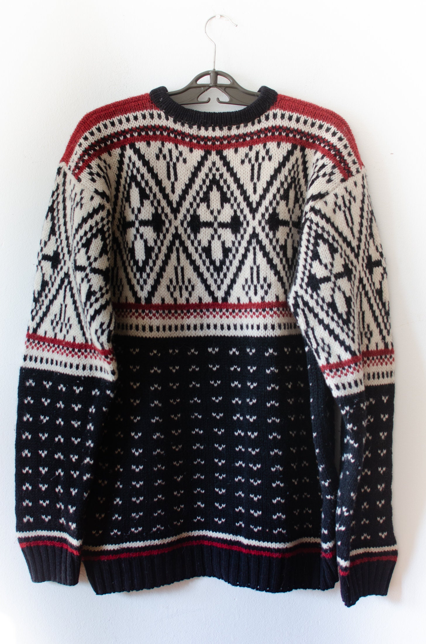 100% Shetland Wool Nordic Sweater Norwegian Folk Style Pullover Thick ...