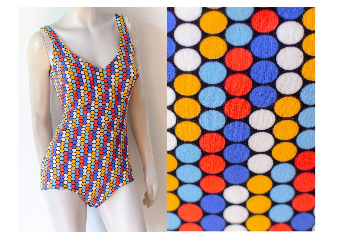 60s Vintage One Piece Swimsuit With Op Art Geometric Print / Retro ...