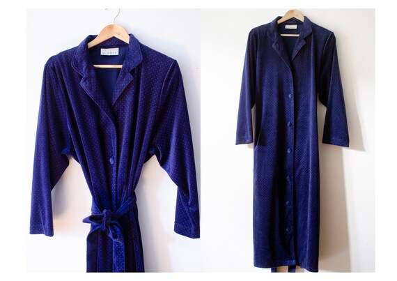 Midnight Blue Velvet Robe / Long Bath Robe / Smoking … - Gem