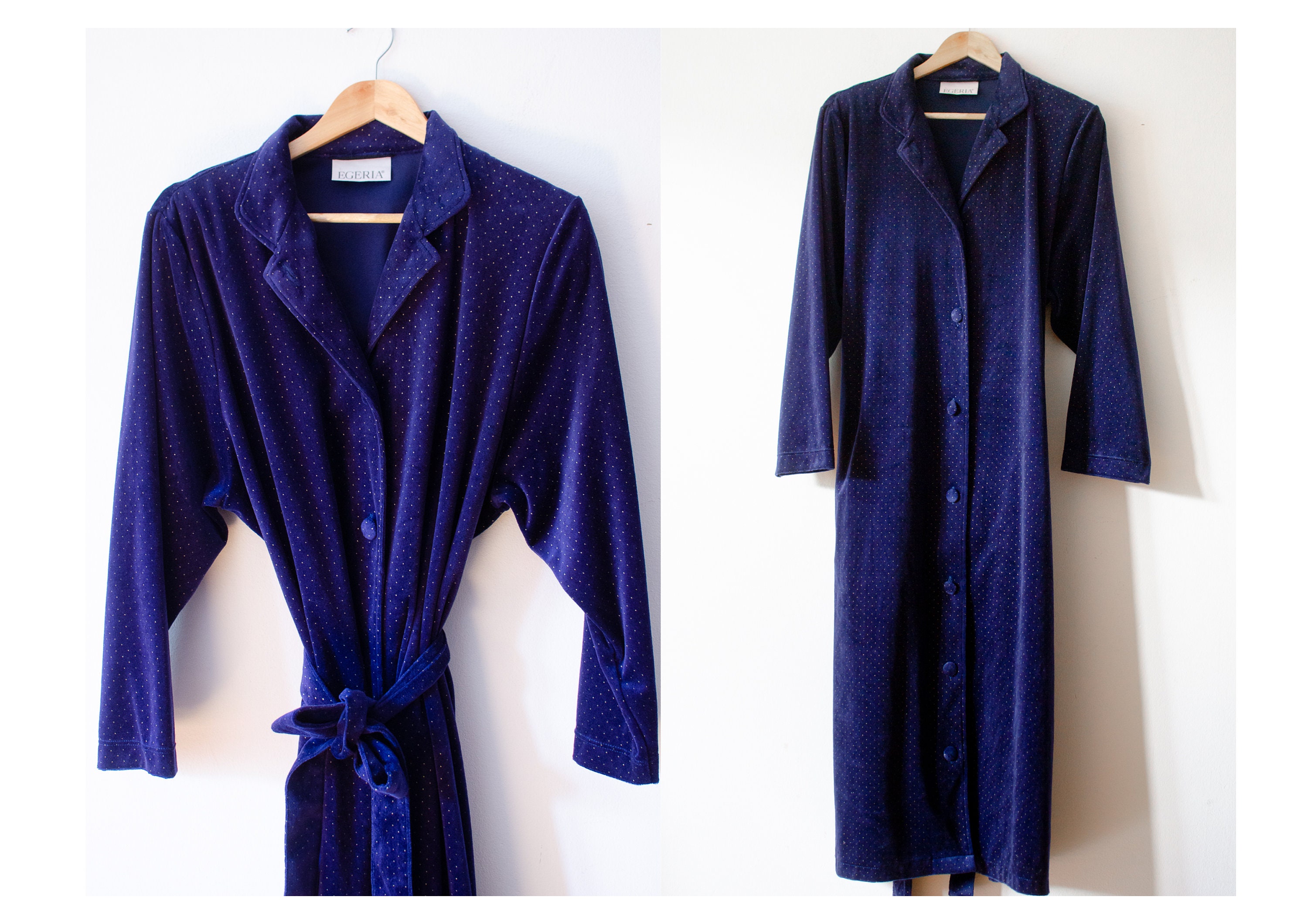 Midnight Blue Velvet Robe / Long Bath Robe / Smoking Jacket - Etsy