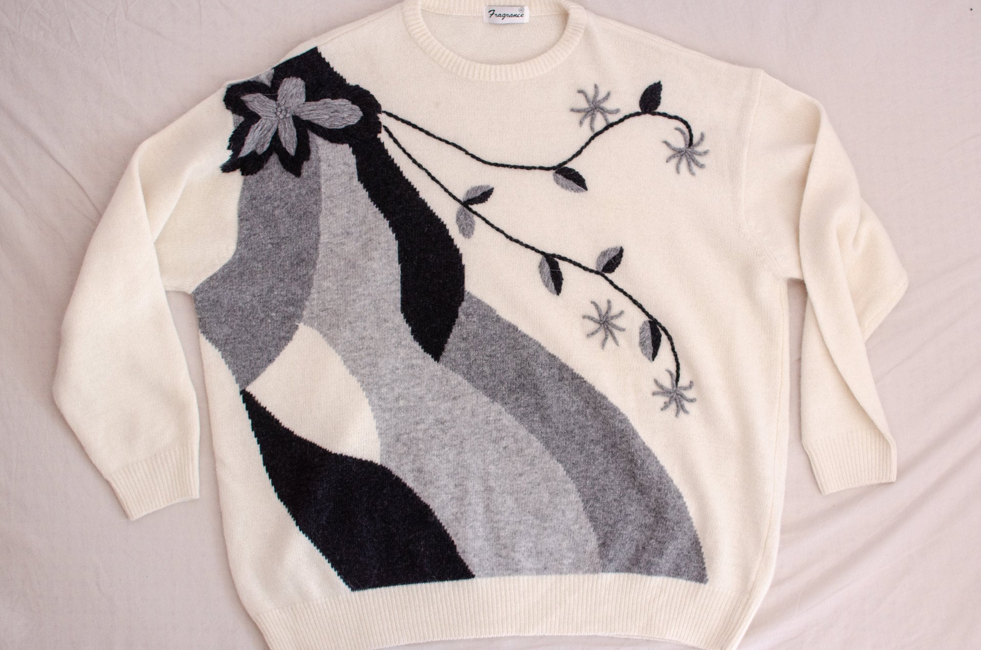 80s 90s Vintage Angora Wool Sweater With Floral Embroidery / - Etsy