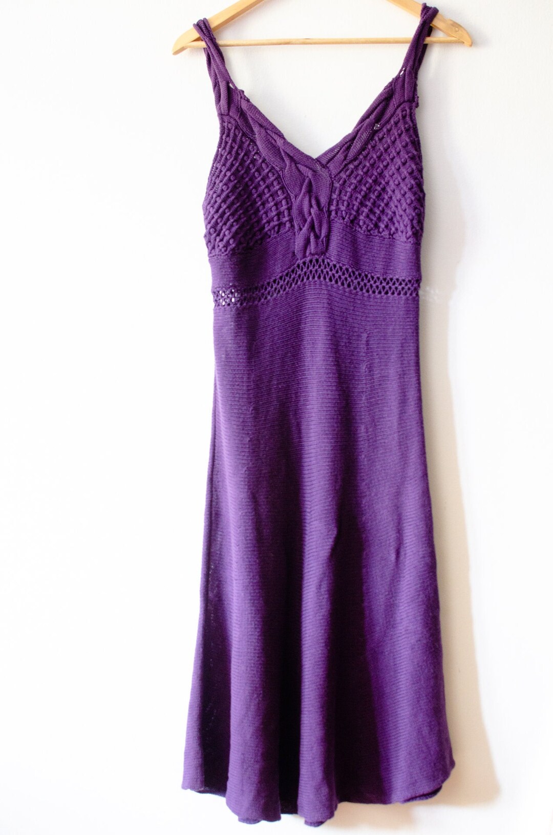 Y2K Vintage Sisley Aubergine Cable Knit Sweater Dress With Crocheted ...