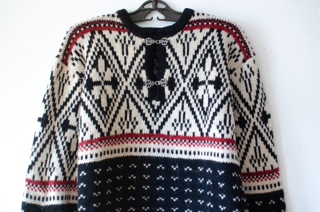 100% Shetland Wool Nordic Sweater Norwegian Folk Style Pullover Thick ...