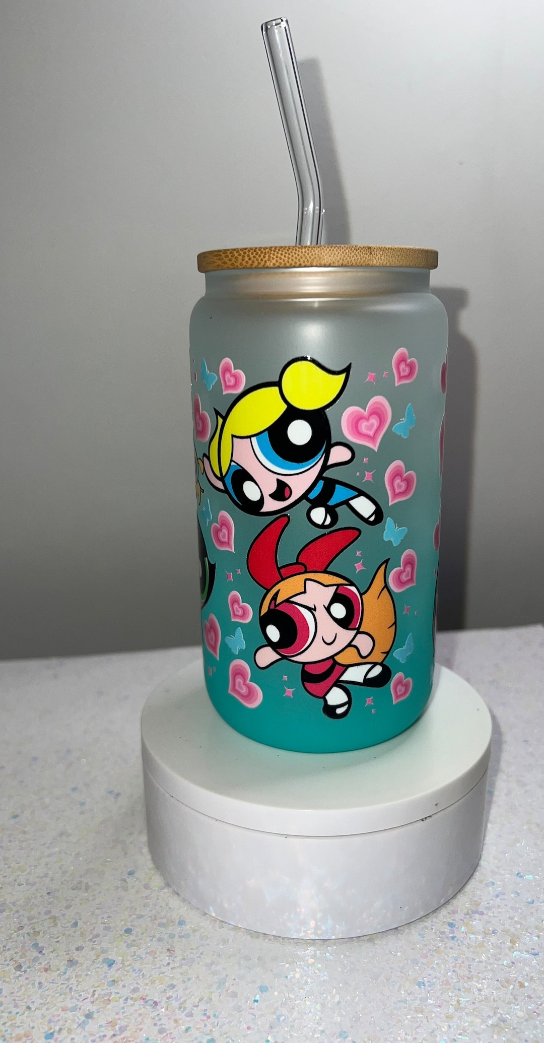 Powerpuff Girls Tumblerglass Tumbler Iced Coffee Glass Cup - Etsy