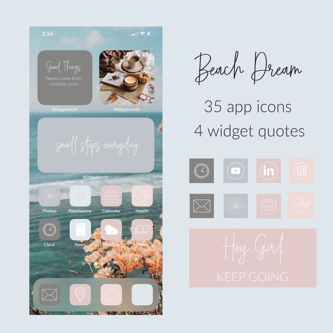 BEACH DREAM Aesthetic Ios14 App Icons | Ios14 Widget Covers ...