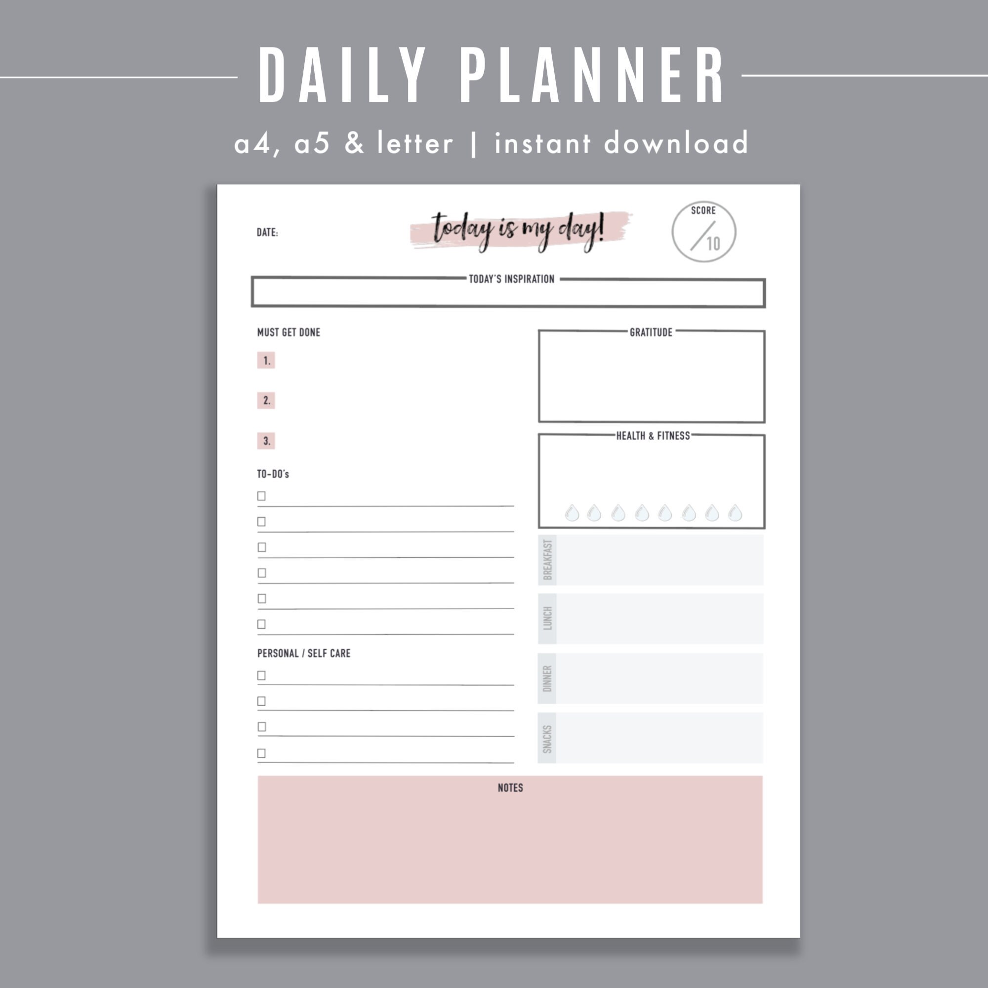 Daily Task Planner Daily Planner Printable A5 Daily Planner Inserts 