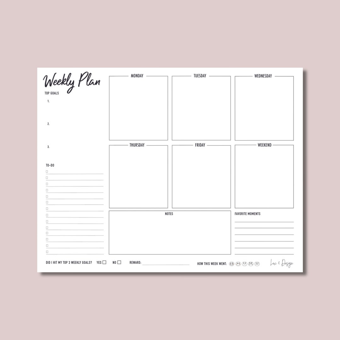 Weekly Planner Printable - Weekly Schedule -weekly Calendar - Weekly ...