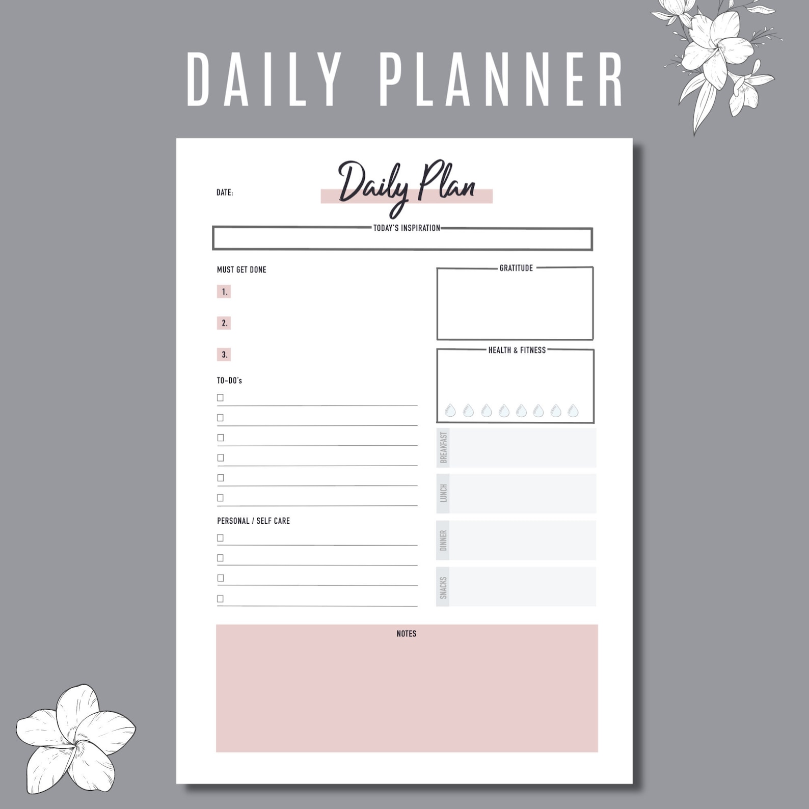 Plan for the Day, Daily to Do List, Undated Daily, Productivity Plan ...
