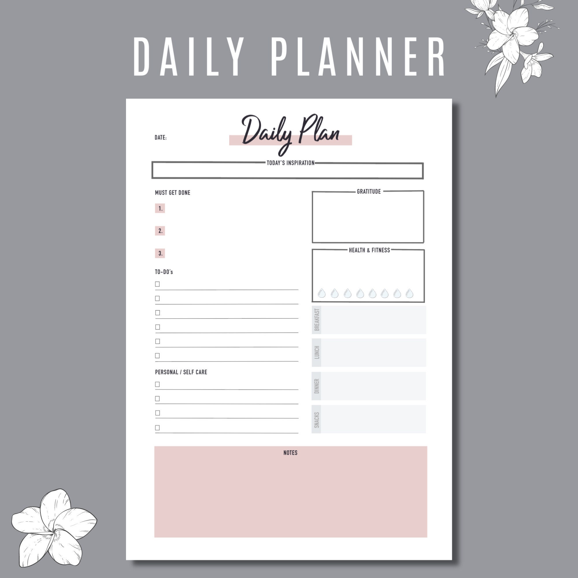 Plan for the Day, Daily to Do List, Undated Daily, Productivity Plan ...