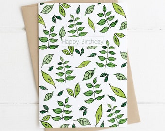 Green Leaves Birthday Card | Etsy