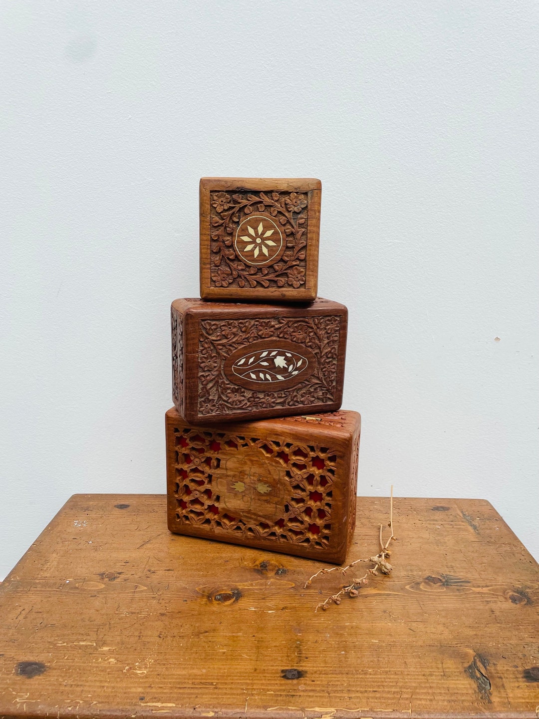 Selection of Individual Rustic Indian Hand Carved Rosewood Trinket or ...