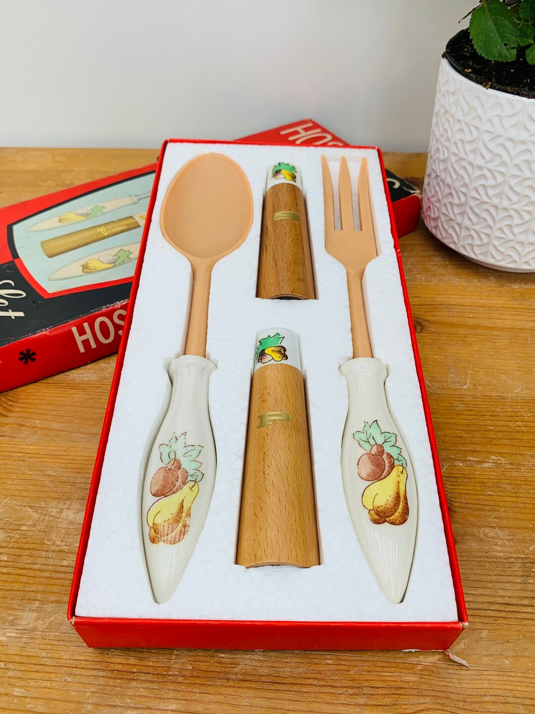 Retro Mid Century Hostess Server Set Salad Servers Salt and Pepper ...