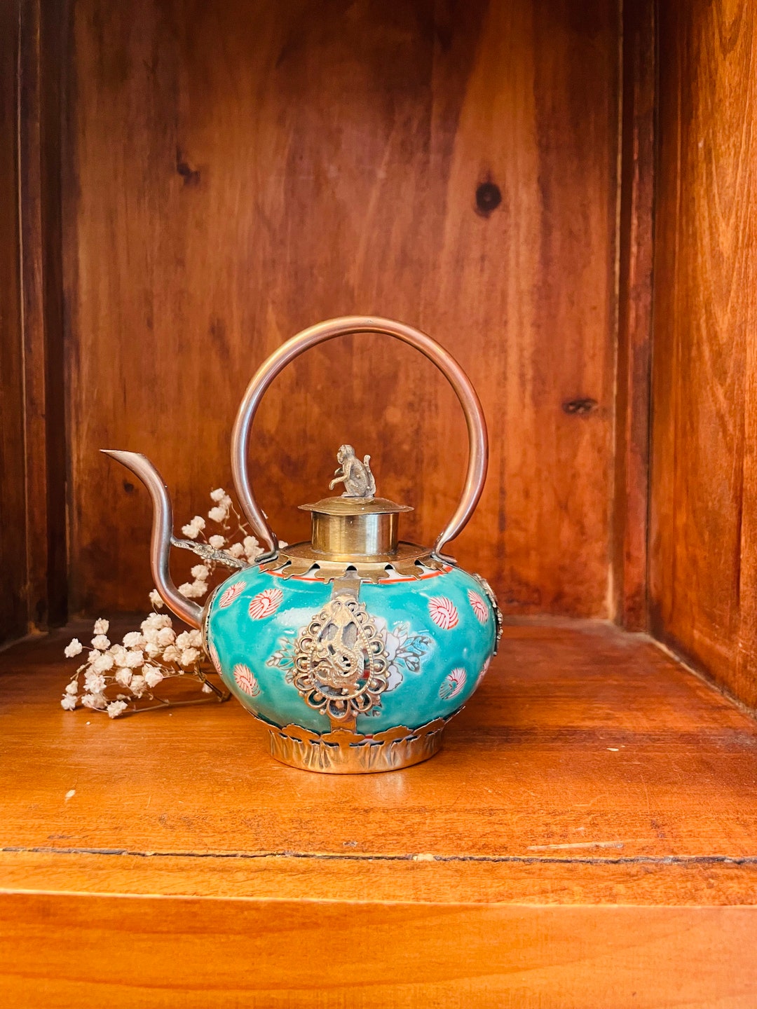 Hand Worked Copper and Brass tibetan Silver Chinese Porcelain Floral ...