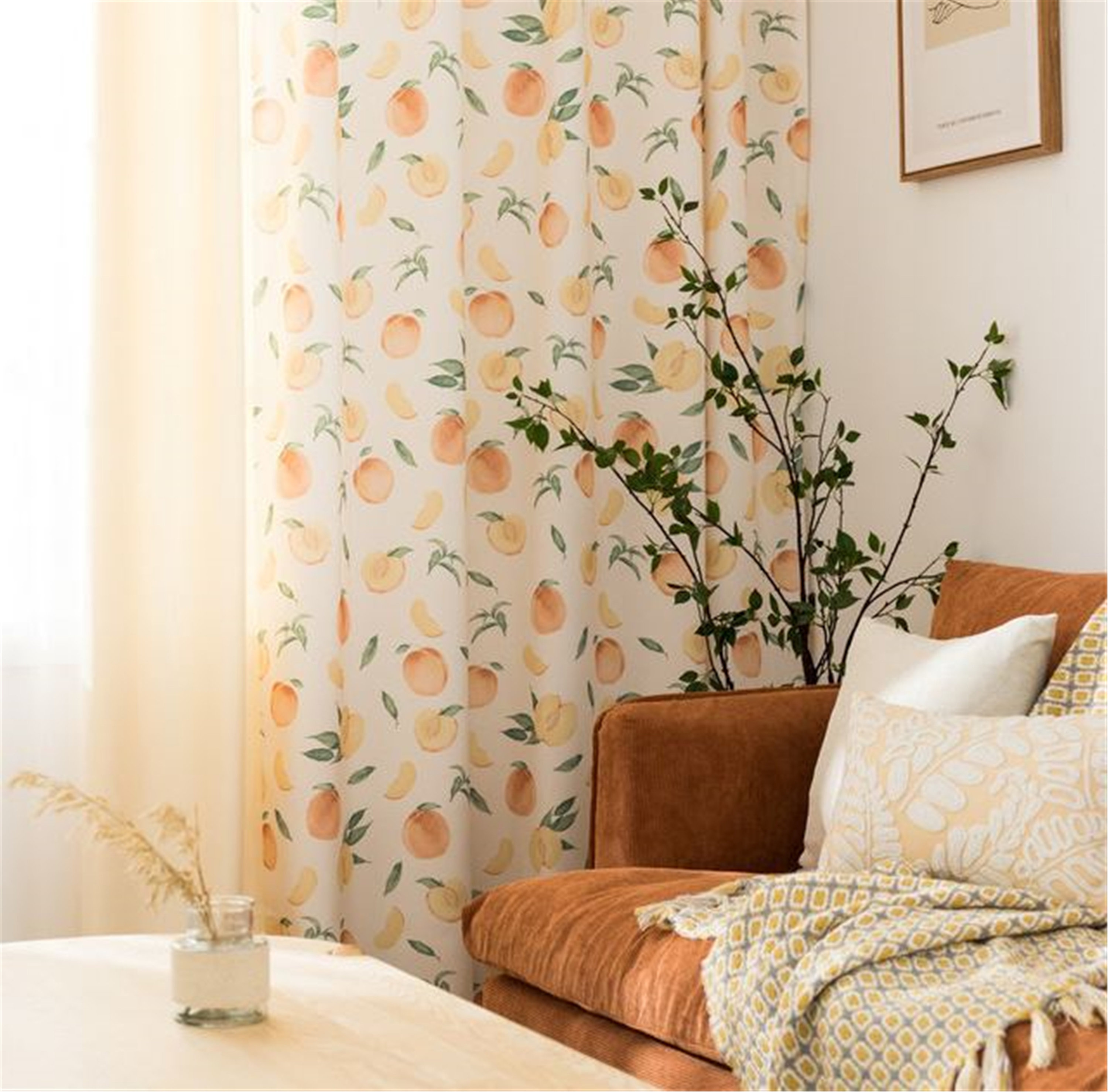 Cute Peach Pattern Curtains For Living RoomBlinds For | Etsy