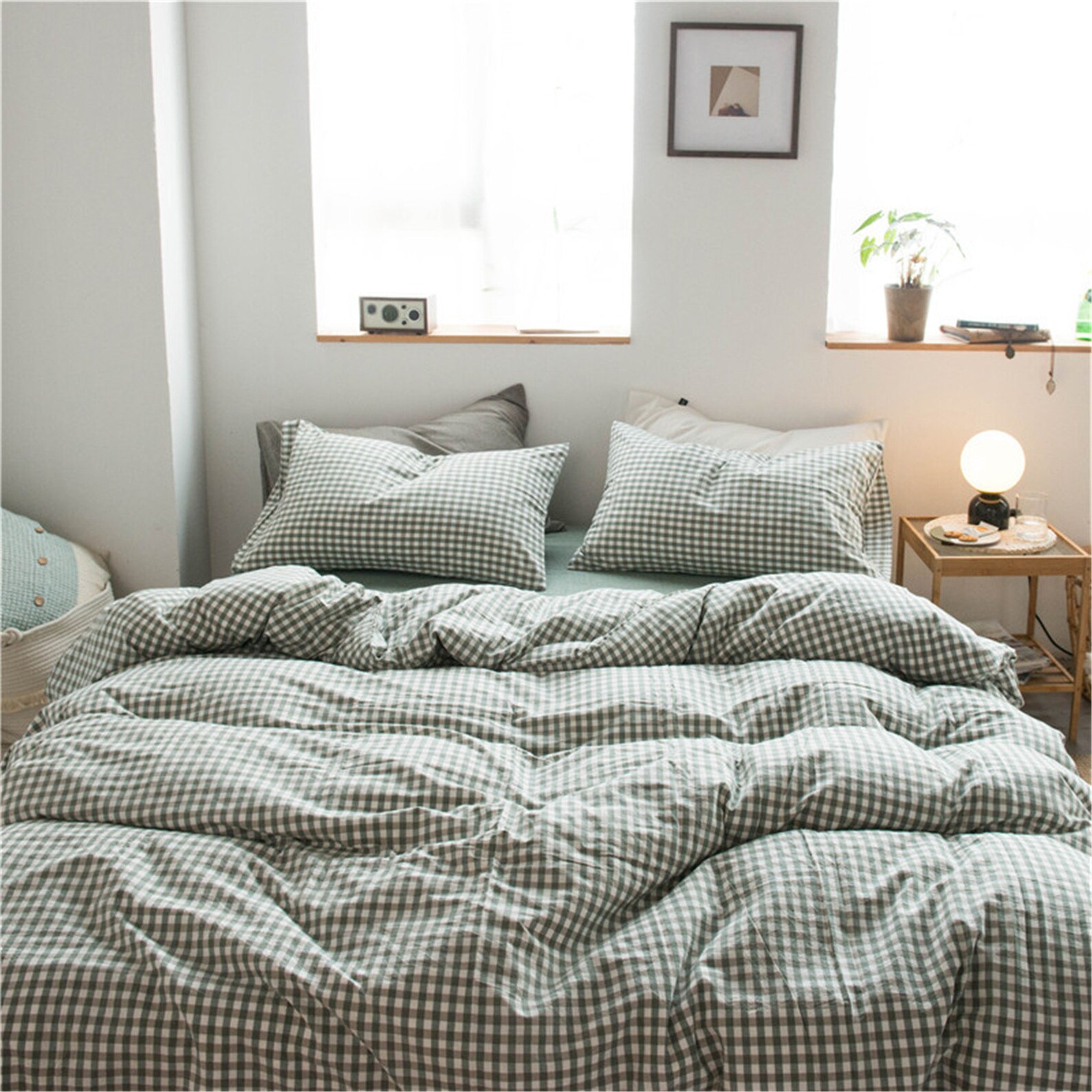 100 Cotton Cute Grid Duvet Cover Concise Design 4 Piece Etsy