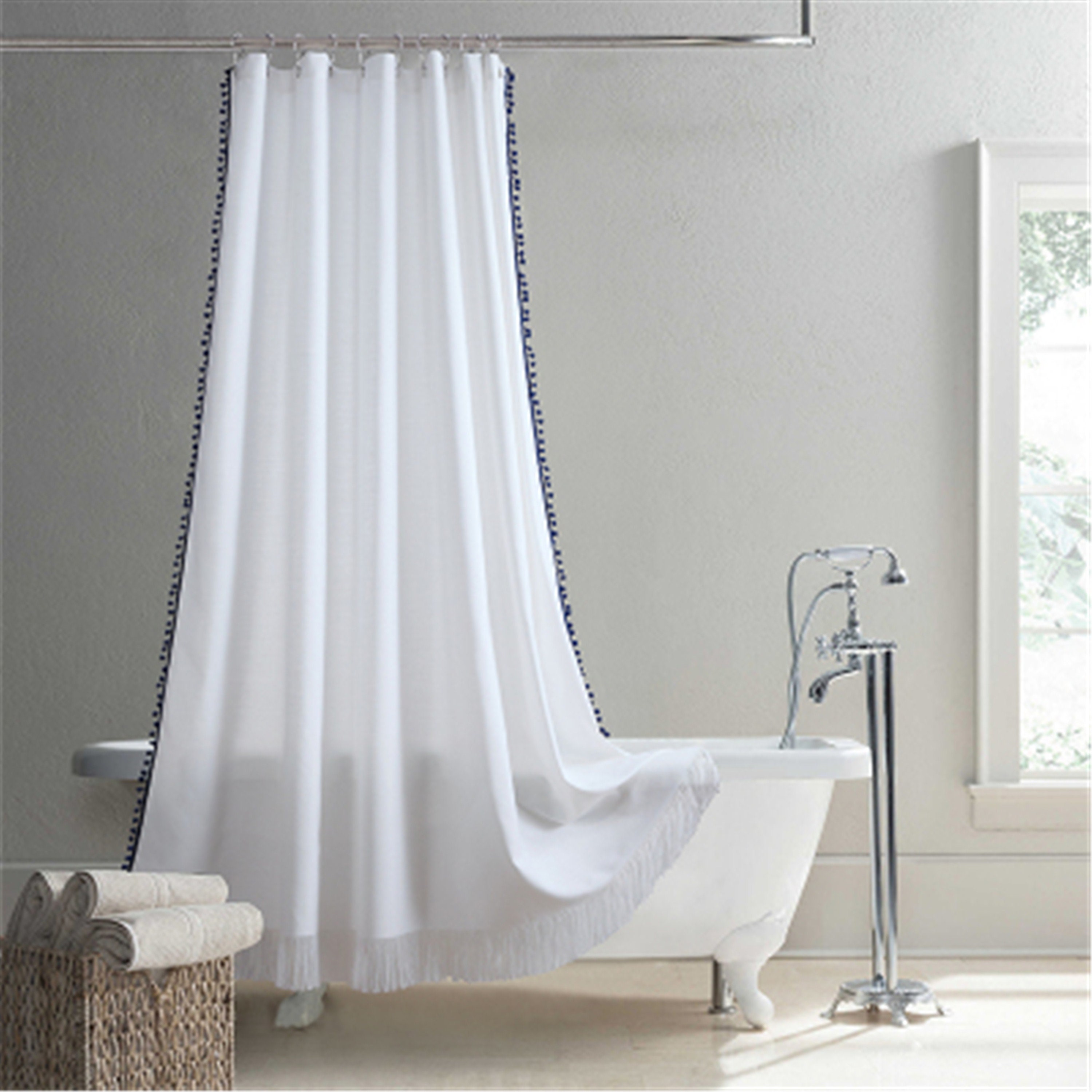 Custom Shower Curtains White Tassel Farmhouserustic Shower Etsy