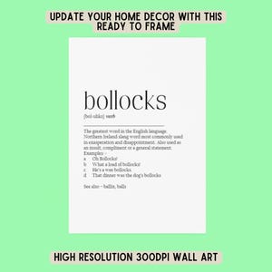 Funny Print, Irish Expression Print, Bollocks, Irish Wall Art, Northern ...