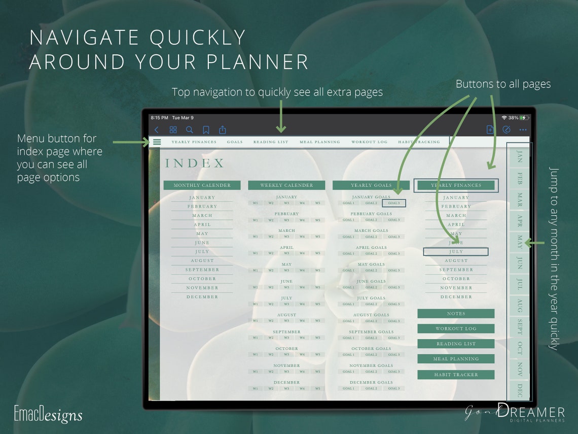 2023 Ultimate Digital Planner: Succulent Dated Planner Notability ...