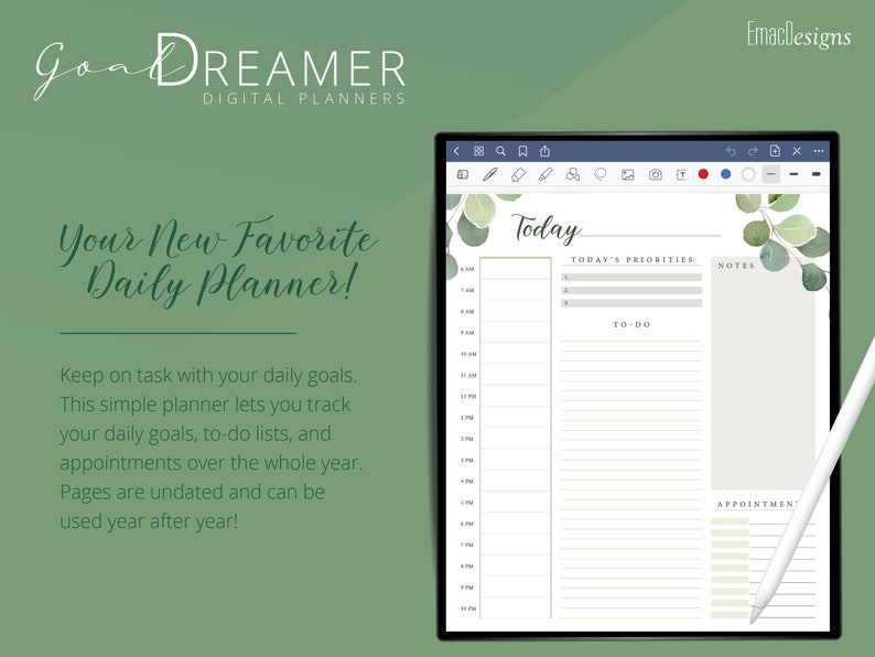 Daily Digital Planner | Undated Goodnotes Planner | Printable Planner ...