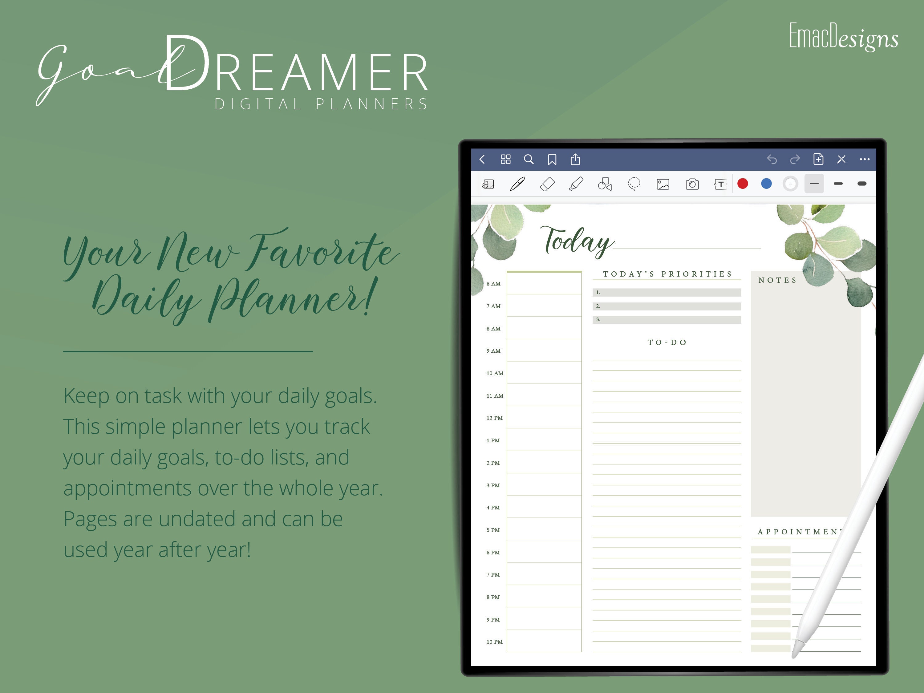 Daily Digital Planner | Undated Goodnotes Planner | Printable Planner ...