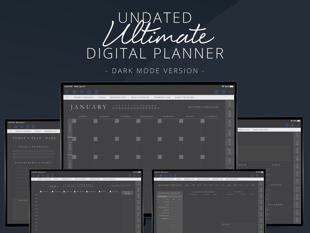 Ultimate Digital Planner, Dark Mode Version | Life Planner, Undated ...