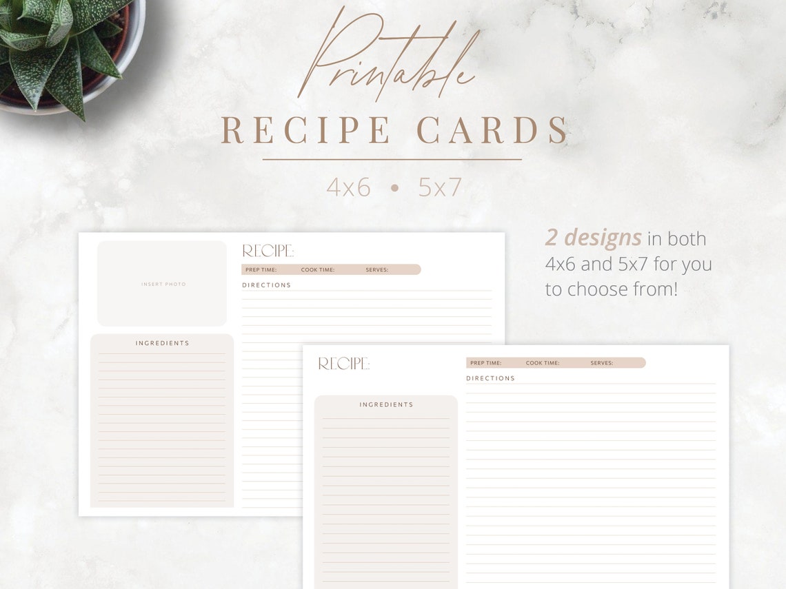 Printable Recipe Card, DIY 4x6 & 5x7 Recipe Cards - Etsy