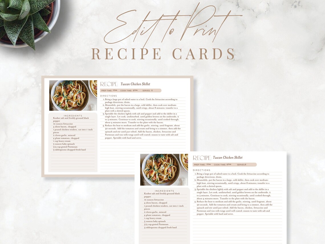 Recipe Card Templates, Printable Recipe Cards, DIY Edit-to-print 4x6 ...