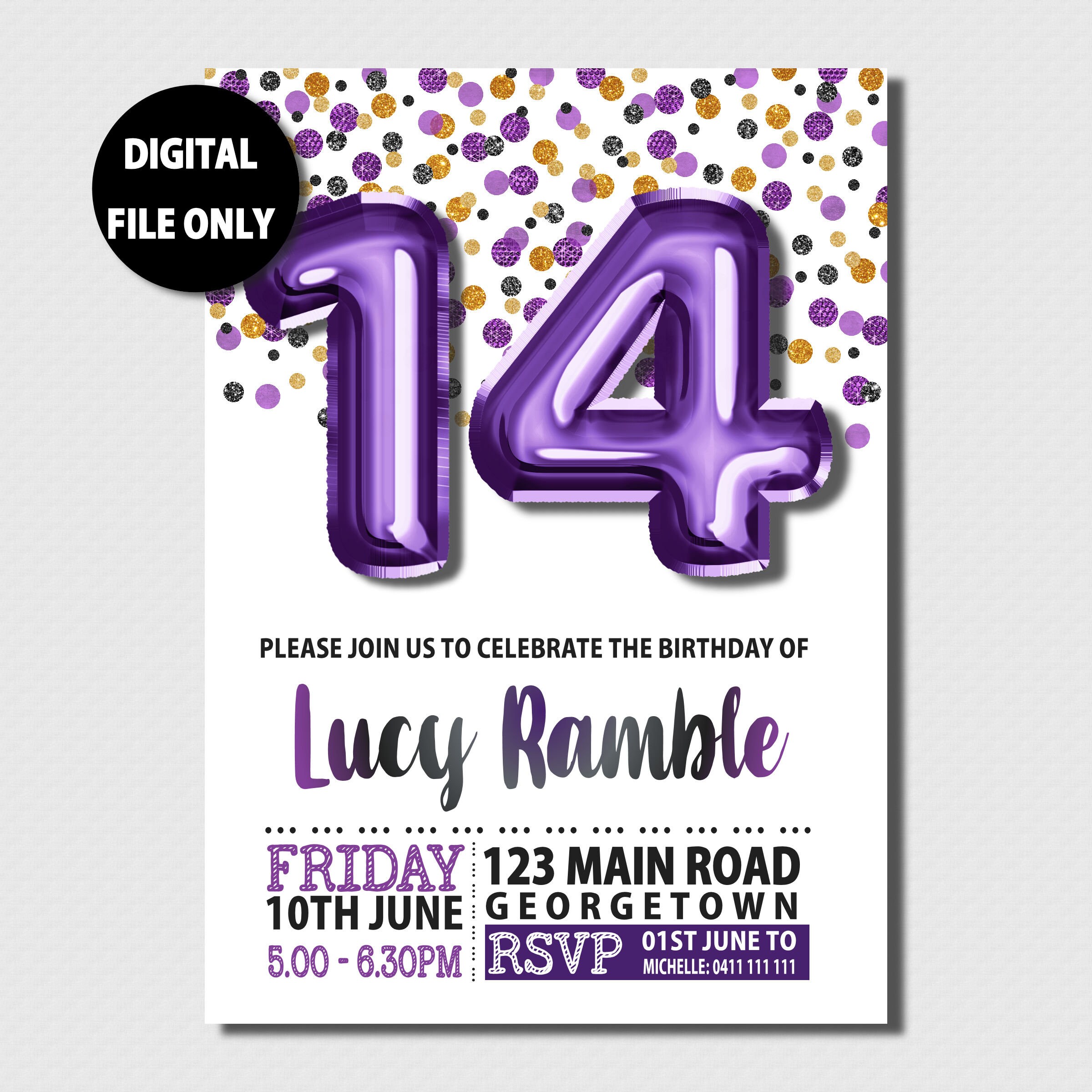 14th birthday BIRTHDAY INVITATION Balloon Invitation | Etsy