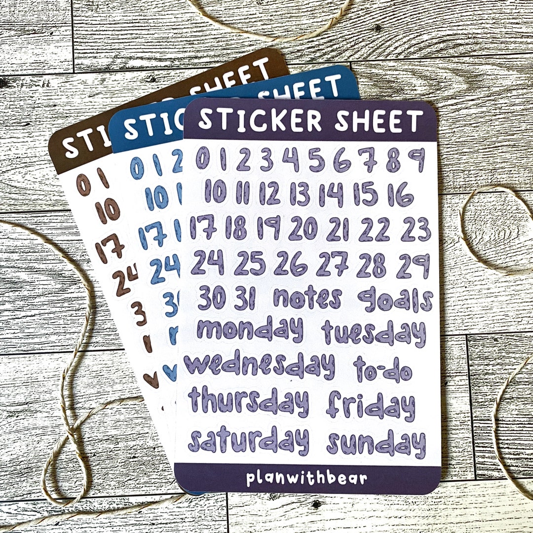 Numbers & Days Sticker Sheet Bullet Journal Stickers, Planner Stickers ...