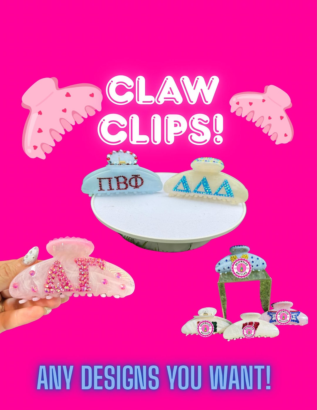 Custom Blinged Claw Clip, Personalized Bling Hair Accessory ANY Design ...