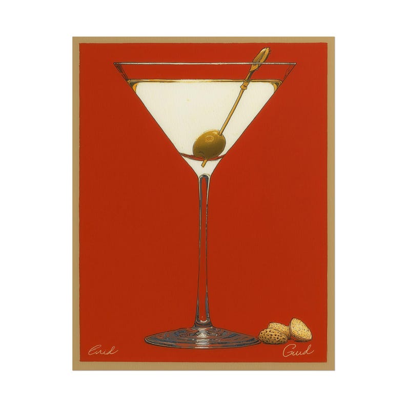 Martini Glass Print, Vintage Cocktail Illustration, Red Background - Etsy