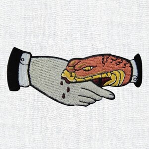 Trust No One Snake Bite Handshake Sign Iron on Patch Premium Classic ...