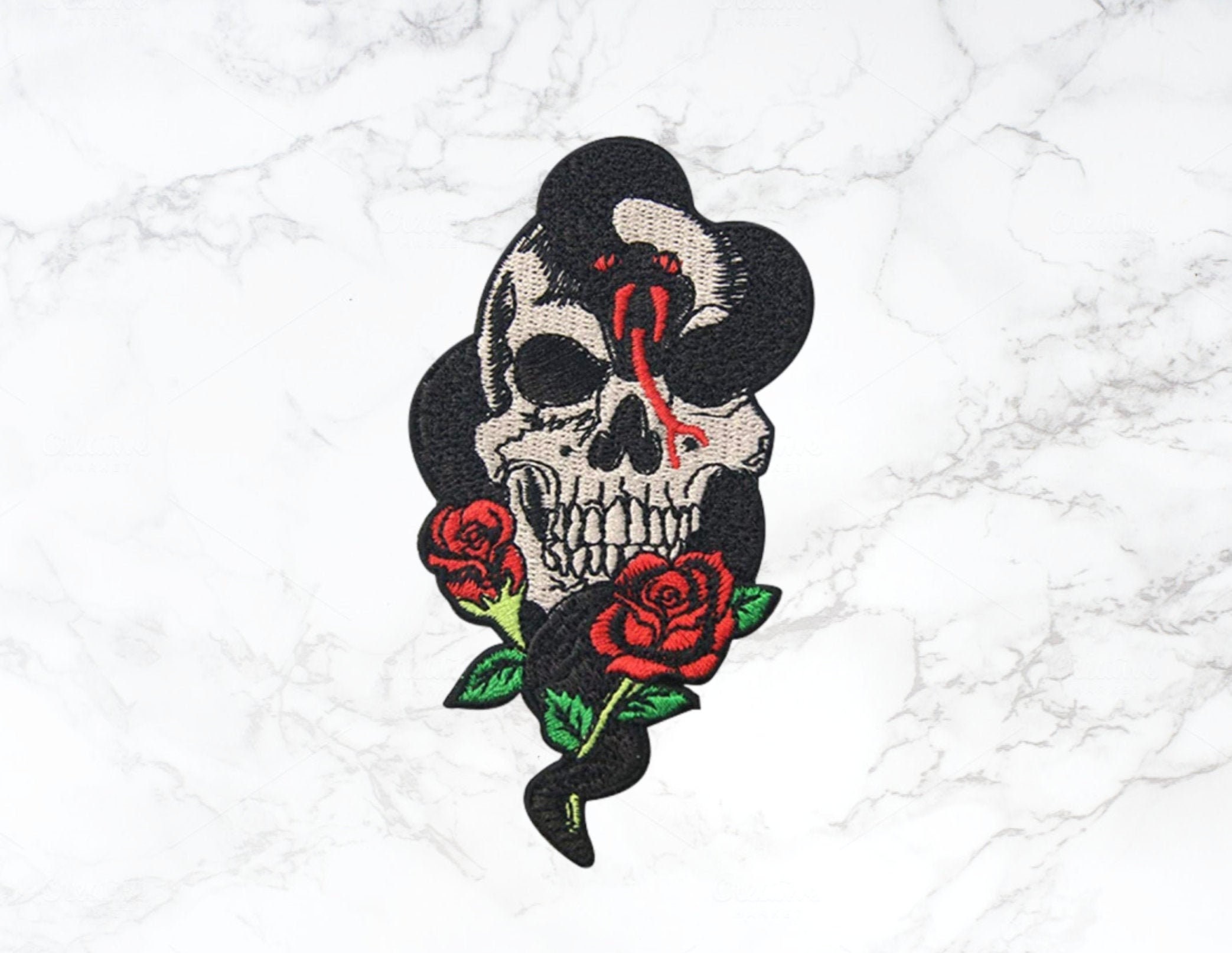 Snake & Roses Skull Premium Patch Embroidered sew on iron on | Etsy