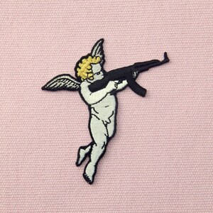Cupid's Love Gun Premium Iron on Patch Classic Vintage Embroidered Sew ...