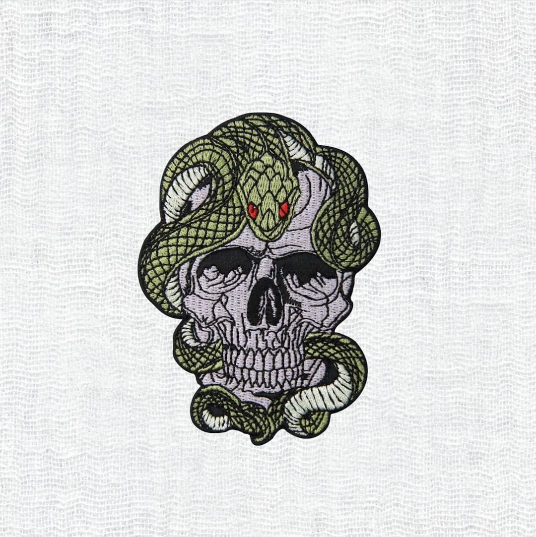 Snake and Skull Premium Patch Embroidered Sew on Iron on Badge Applique ...
