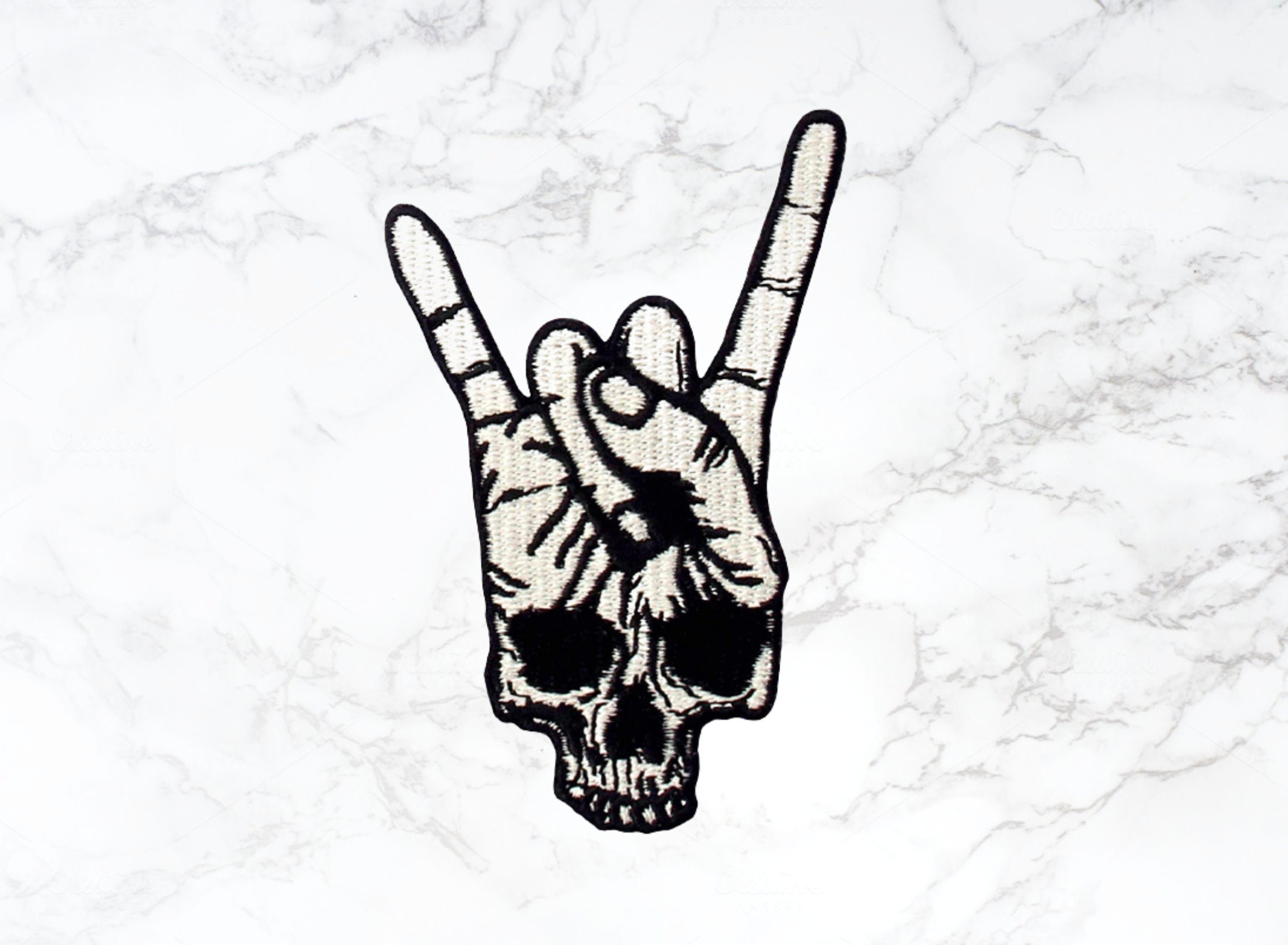 Rock On Skeleton Hand Gesture Iron on Patch / Horns simbolo a | Etsy