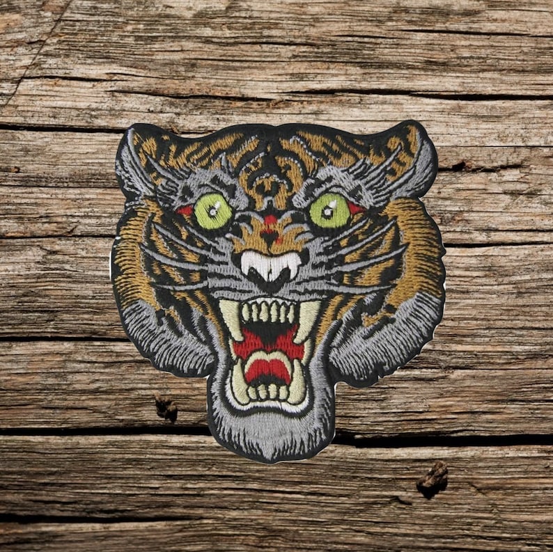 Roaring Tiger Head Iron on Patch Classic Vintage Embroidered - Etsy