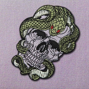 Snake and Skull Premium Patch Embroidered Sew on Iron on Badge Applique ...