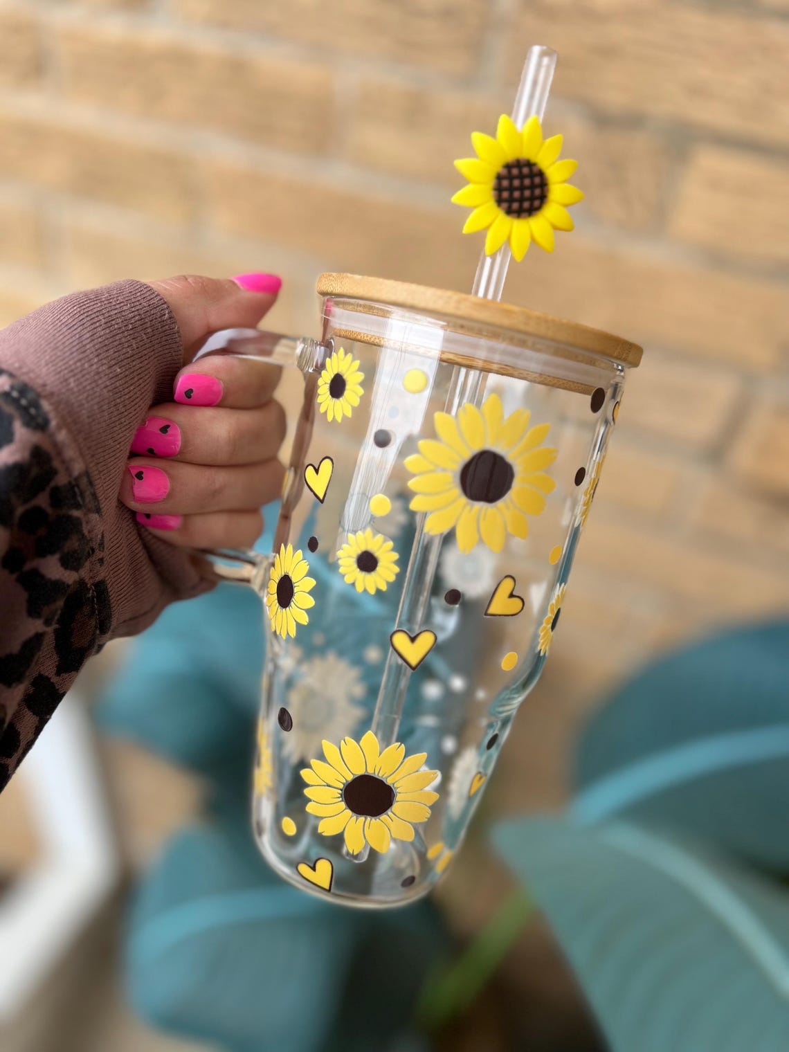 Sunflower 20oz Glass Tumbler With Straw Charm - Etsy