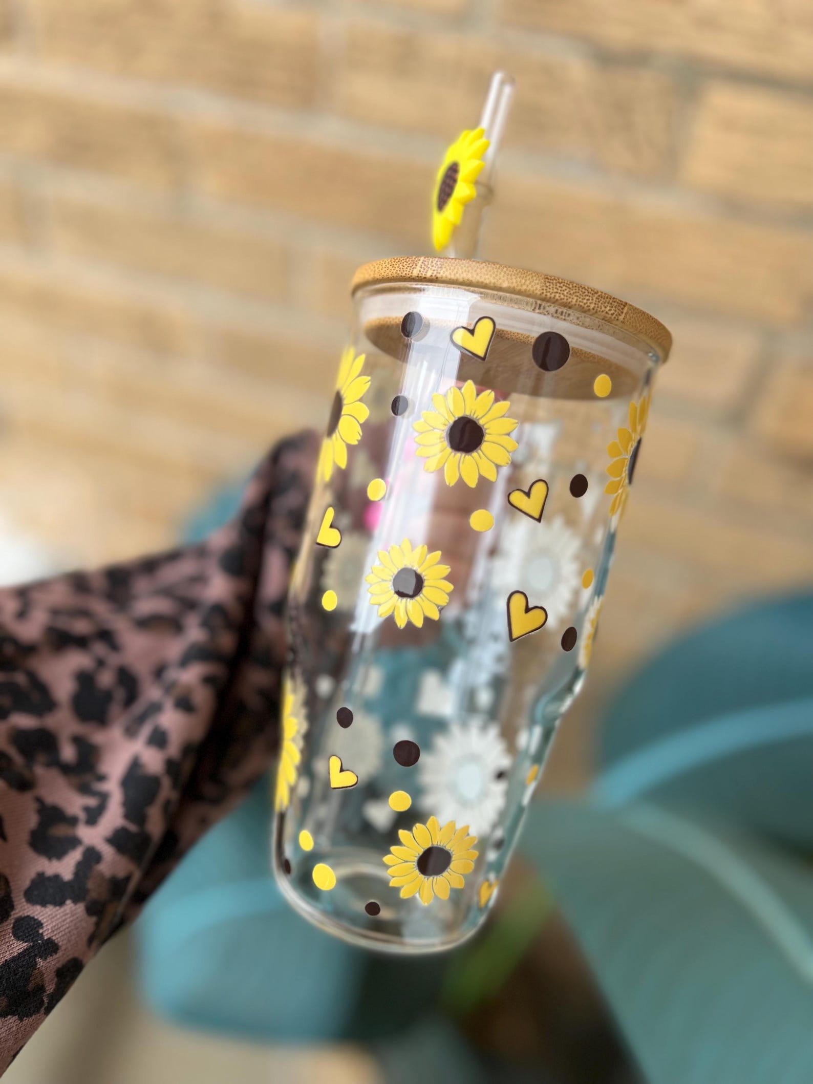 Sunflower 20oz Glass Tumbler With Straw Charm - Etsy