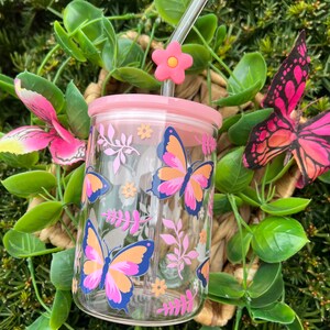 Butterflies Glass Mug| Spring Glass Cup| Spring Vibes Cup| Butterflies ...